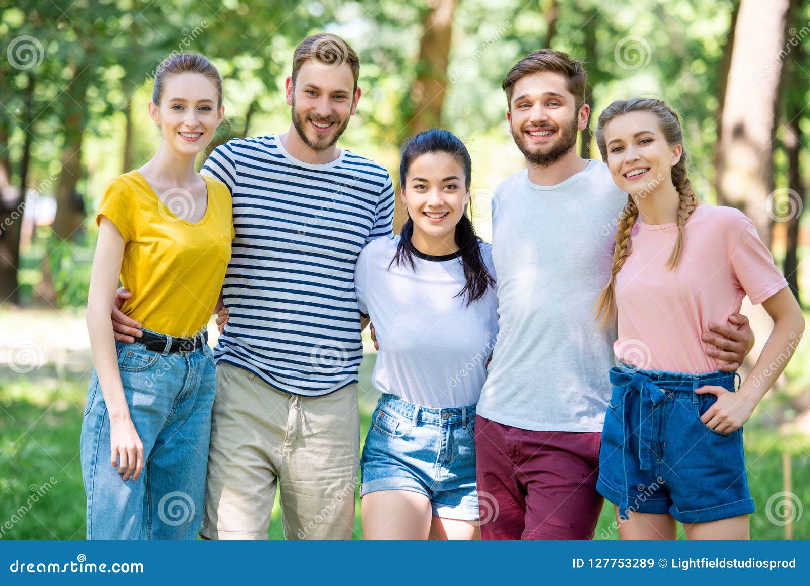 Smiling Friends Hugging and Posing Together Stock Image - Image of ...