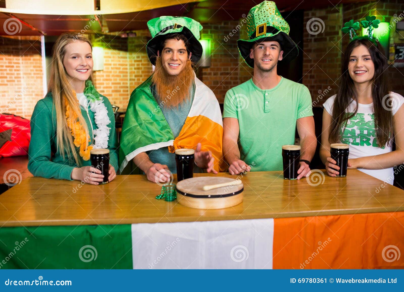 Smiling Friends with Irish Accessory Stock Image - Image of glass, club ...