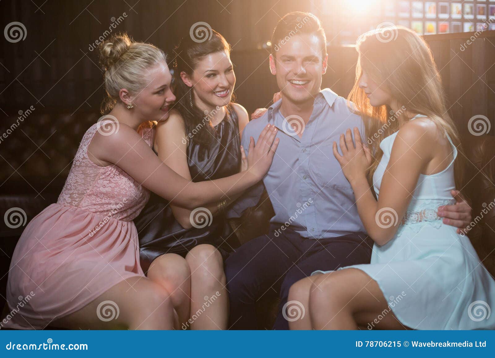Smiling Friends Sitting Together in Sofa Stock Image - Image of happy ...