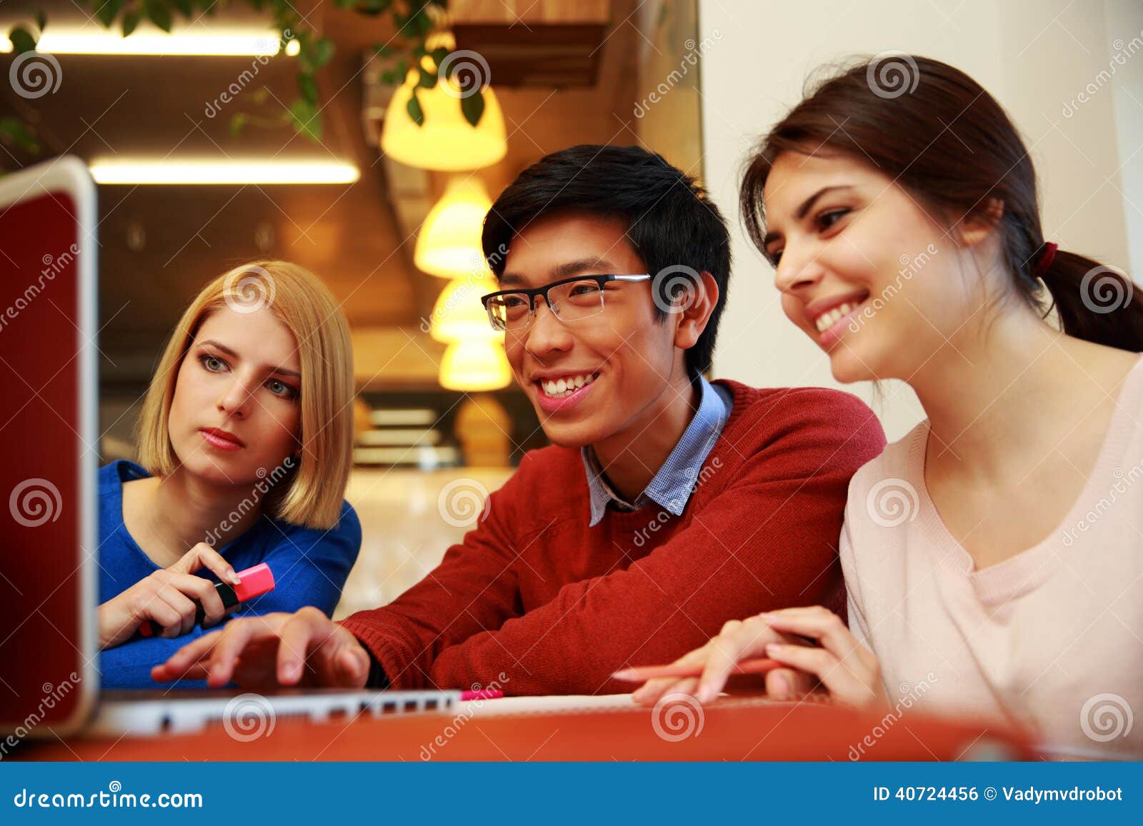 Smiling Friends Using Laptop Stock Photo - Image of female, happy: 40724456