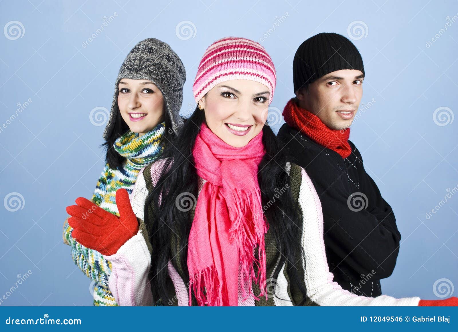 Smiling Friends in Winter Clothes Stock Photo - Image of hold, adults ...