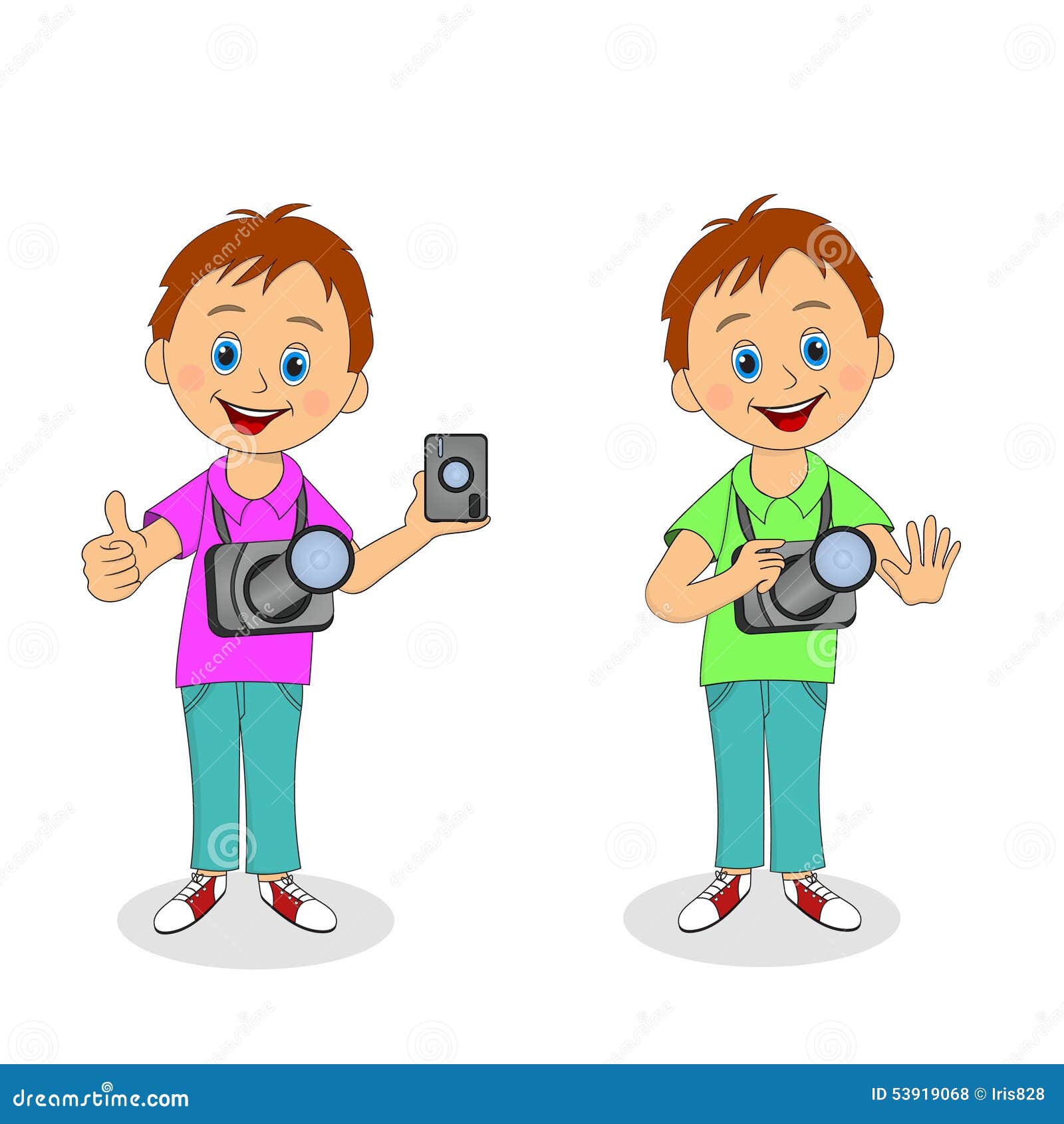 Smiling, Funny Boy with a Camera in Two Versions Stock Vector ...