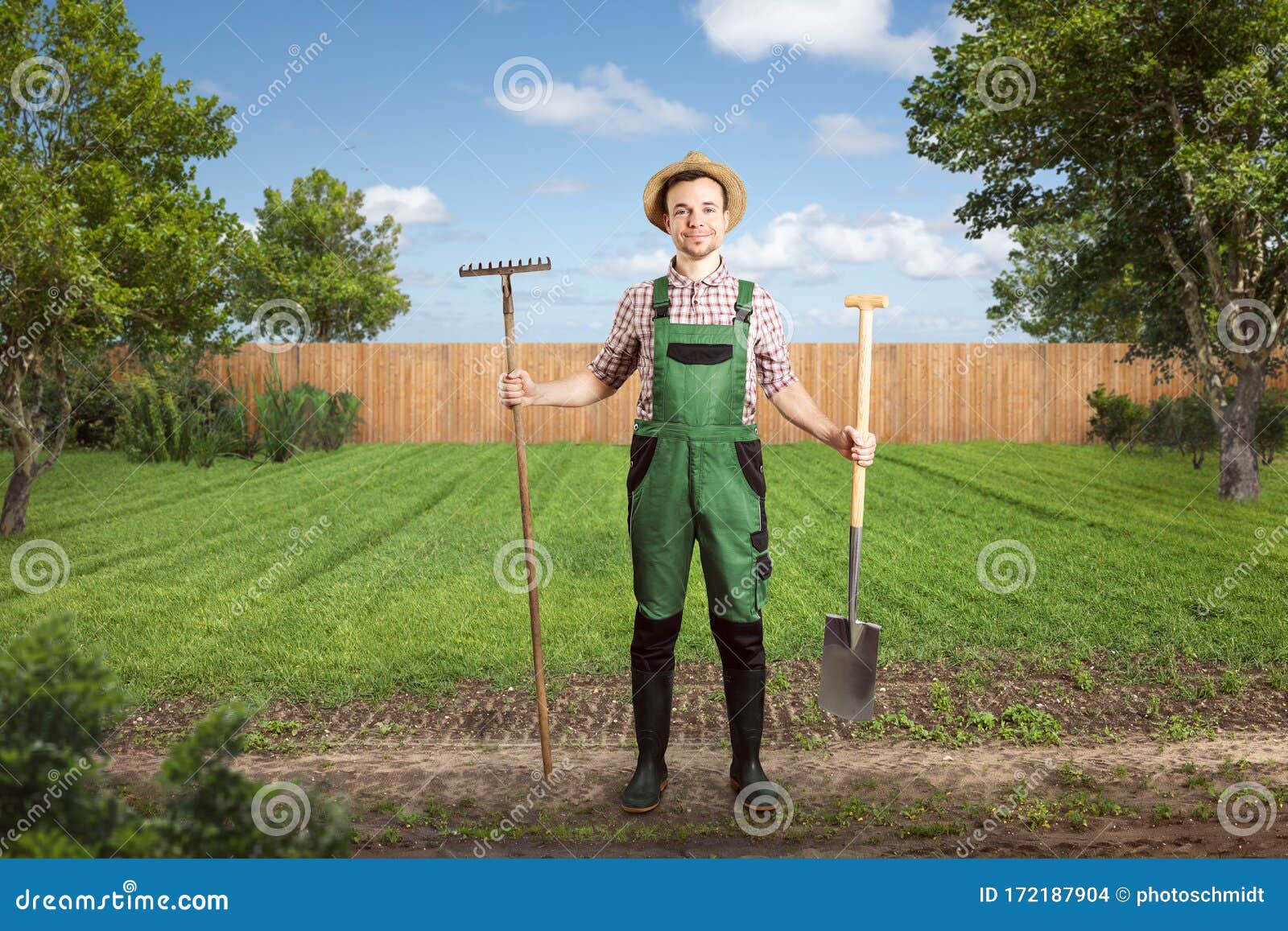 Smiling Gardener Ready for Work in a Green Backyard Stock Photo - Image ...
