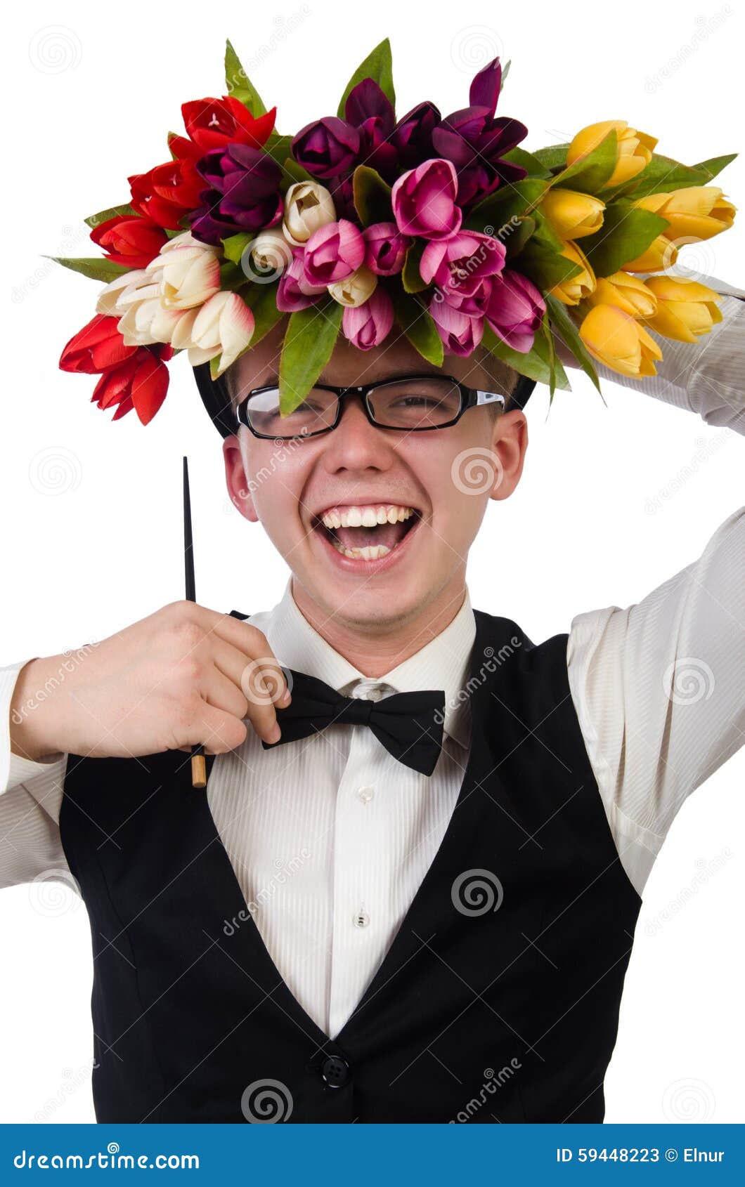 Smiling Gentleman with Flowers Isolated on White Stock Image - Image of ...