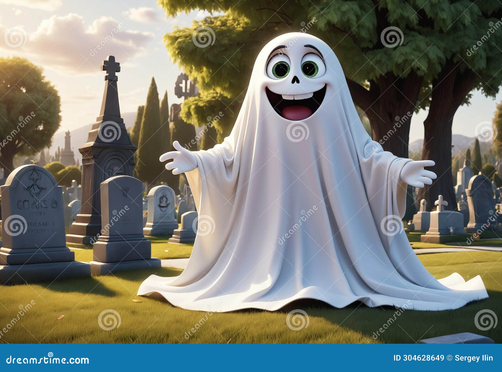 Smiling Ghost with Big Eye and White Sheet Over Its Head. Generative AI ...