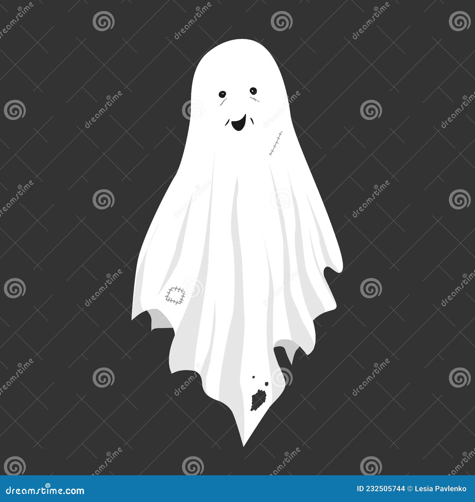 Smiling Ghost In An Old Tattered Sheet Isolated On Black Background ...