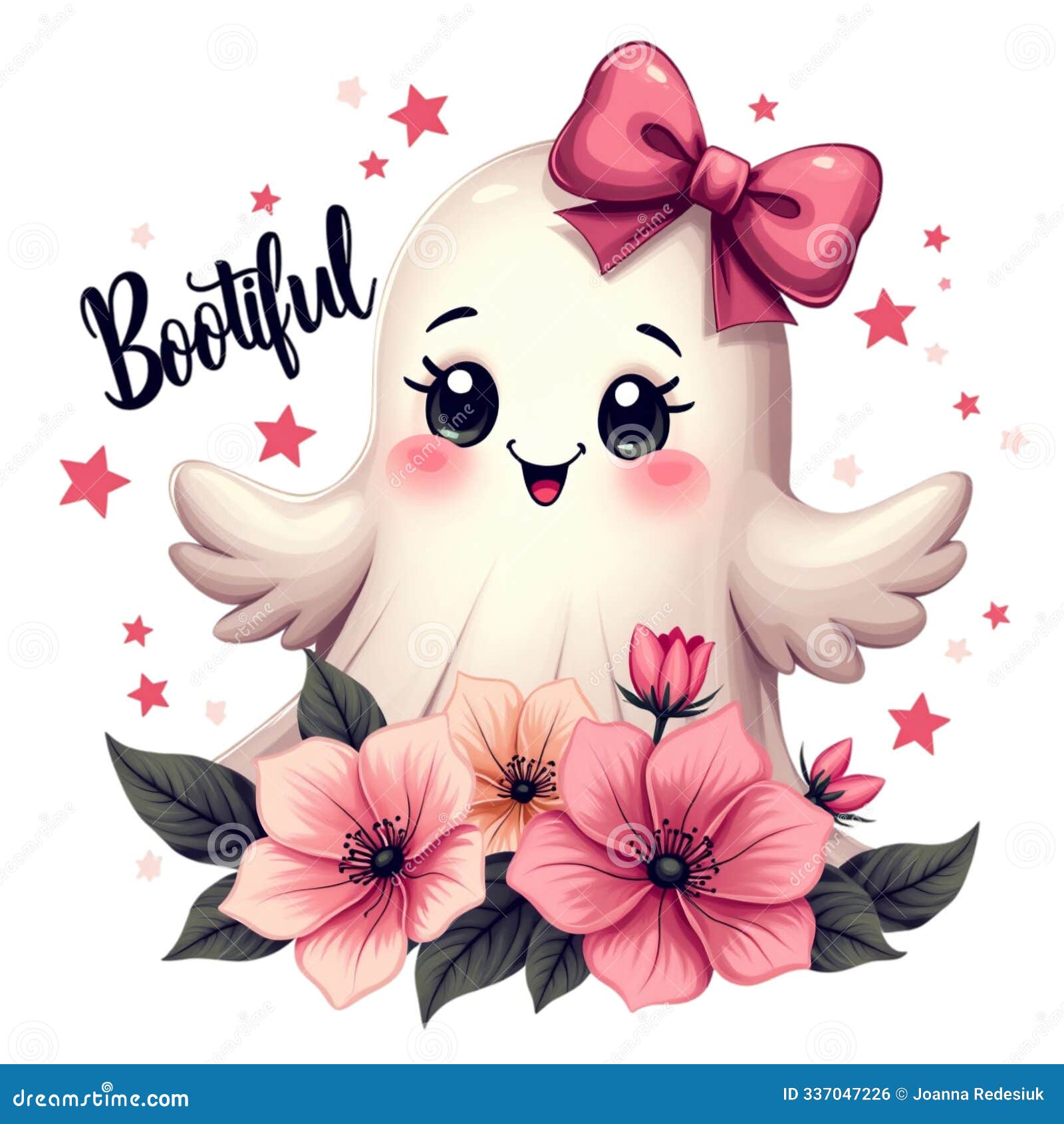 Smiling Ghost with a Pink Bow . the Word Bootiful Stock Illustration ...