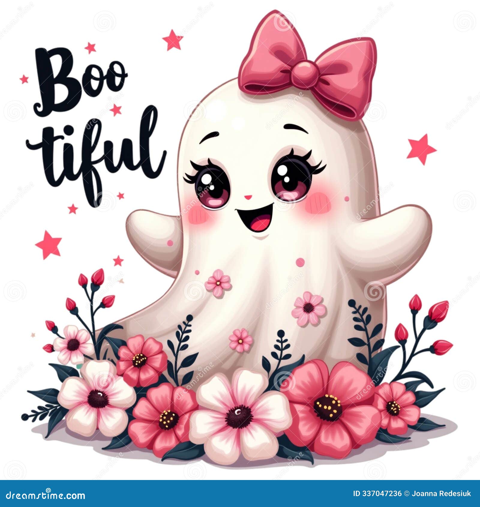 Smiling Ghost with a Pink Bow . the Word Bootiful Stock Illustration ...