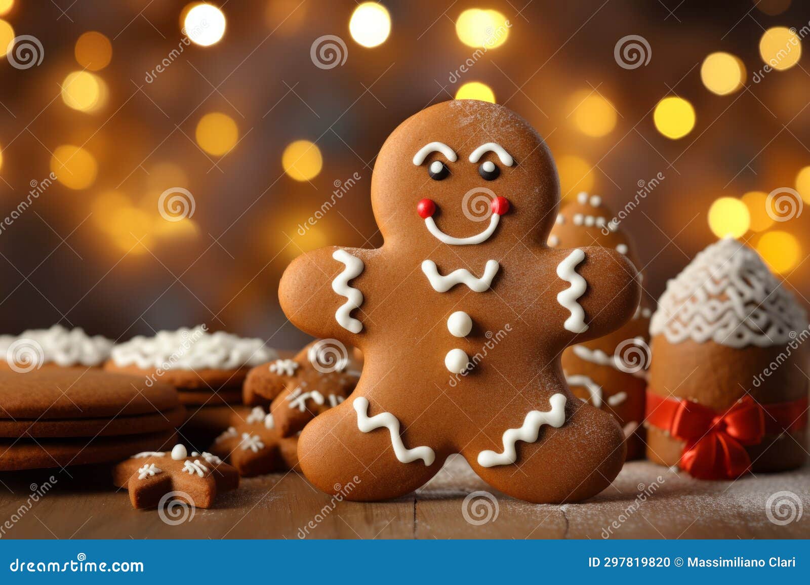 A Smiling Gingerbread Man beside a Steaming Cup of Hot Cocoa with ...