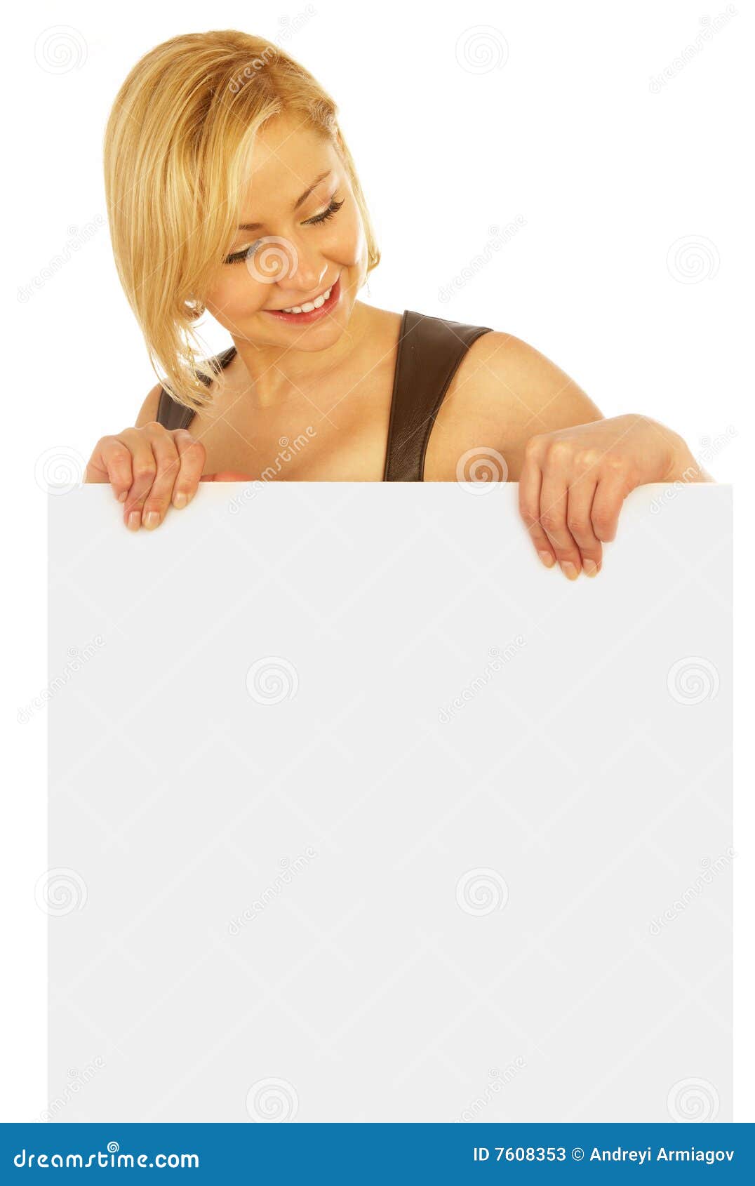 Smiling the Girl with a Banner Stock Image - Image of brown, girls: 7608353