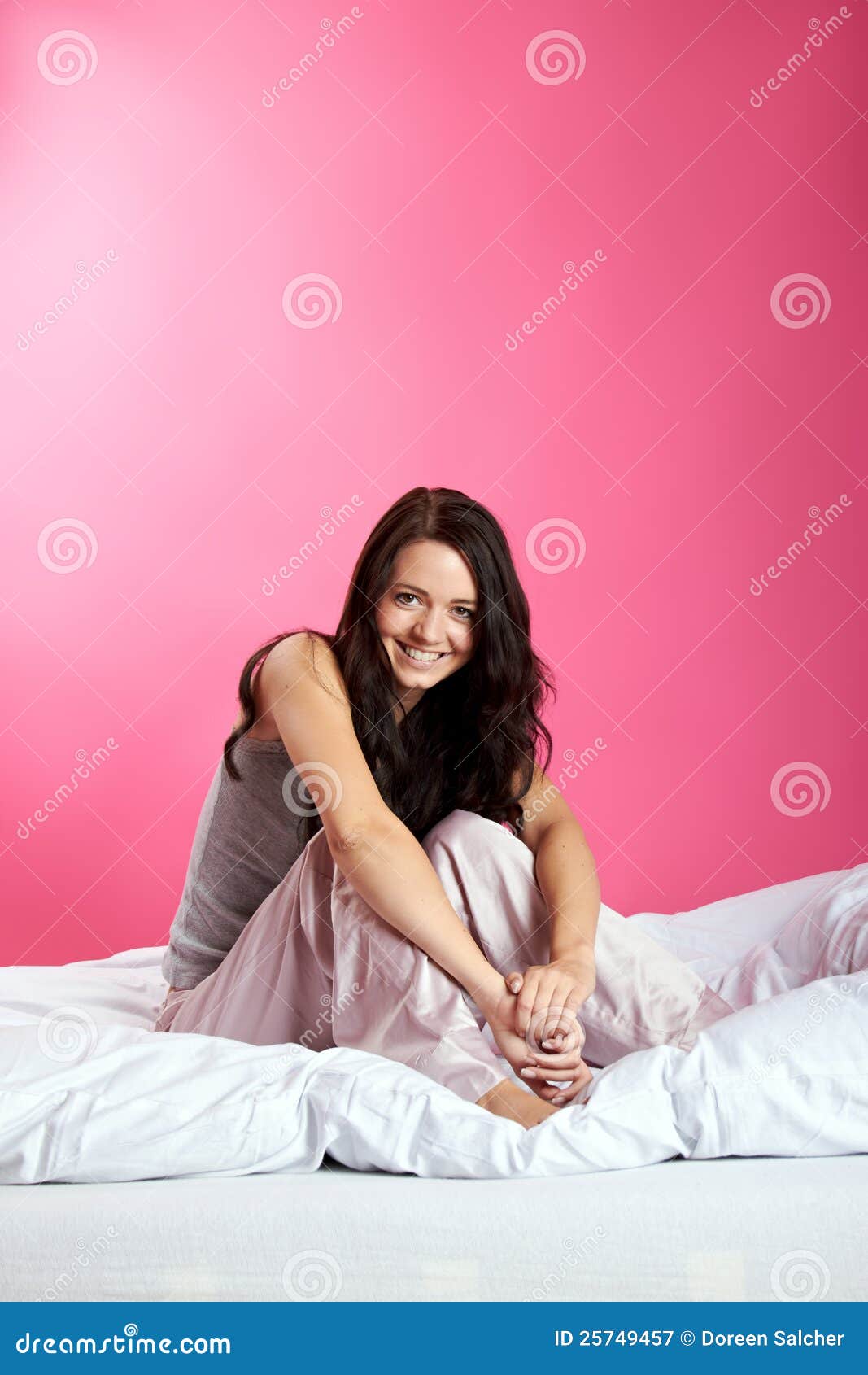 Smiling girl in bed stock image. Image of pretty, sleep - 25749457