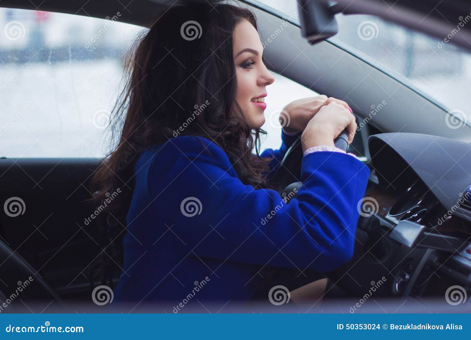Smiling Girl Behind the Wheel Stock Photo - Image of trip, driving ...
