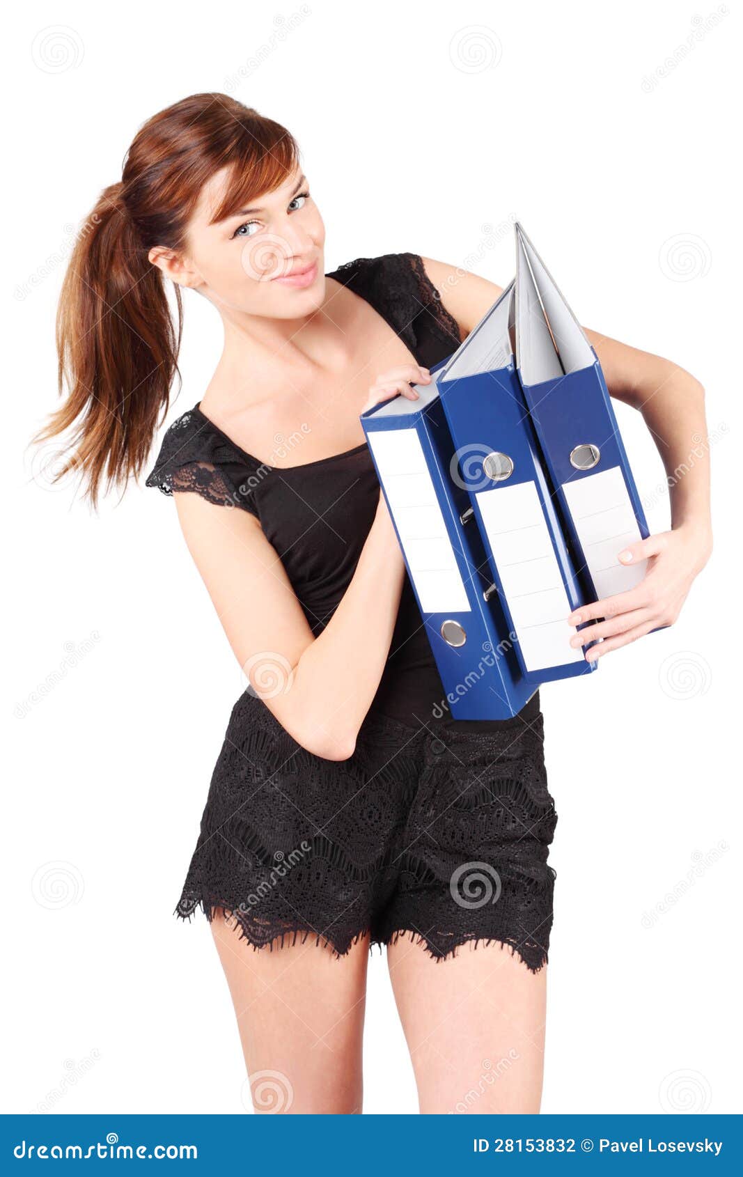 Smiling Girl in Black Holds Folders Stock Photo - Image of lifestyle ...