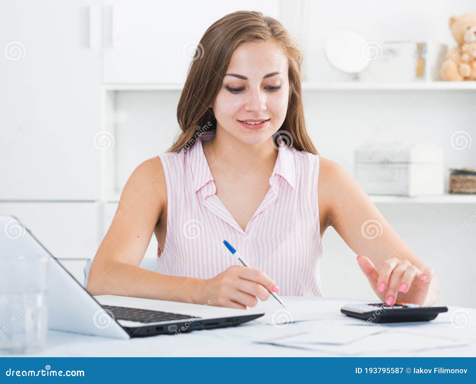 Smiling Girl Calculating Domestic Finances Stock Image - Image of ... Smiling Girl Calculating Domestic Finances Stock Image - Image of ...