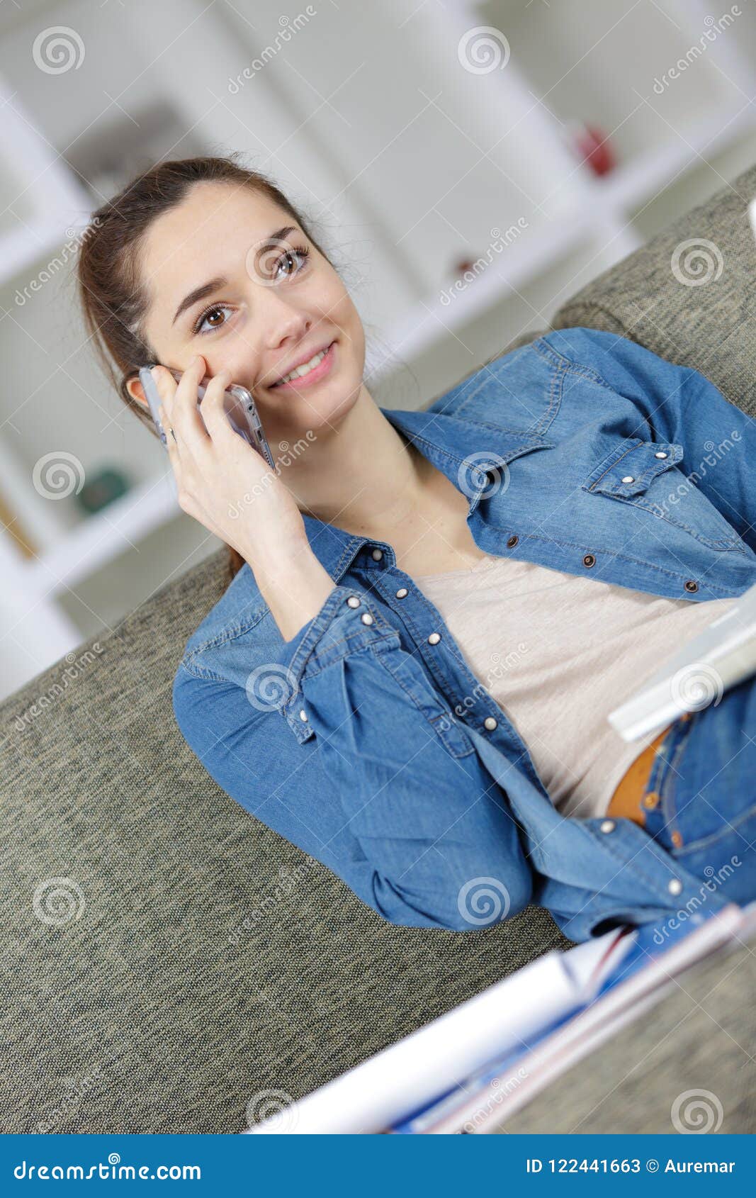 Smiling Girl Calling on Smartphone Stock Image - Image of cute ...