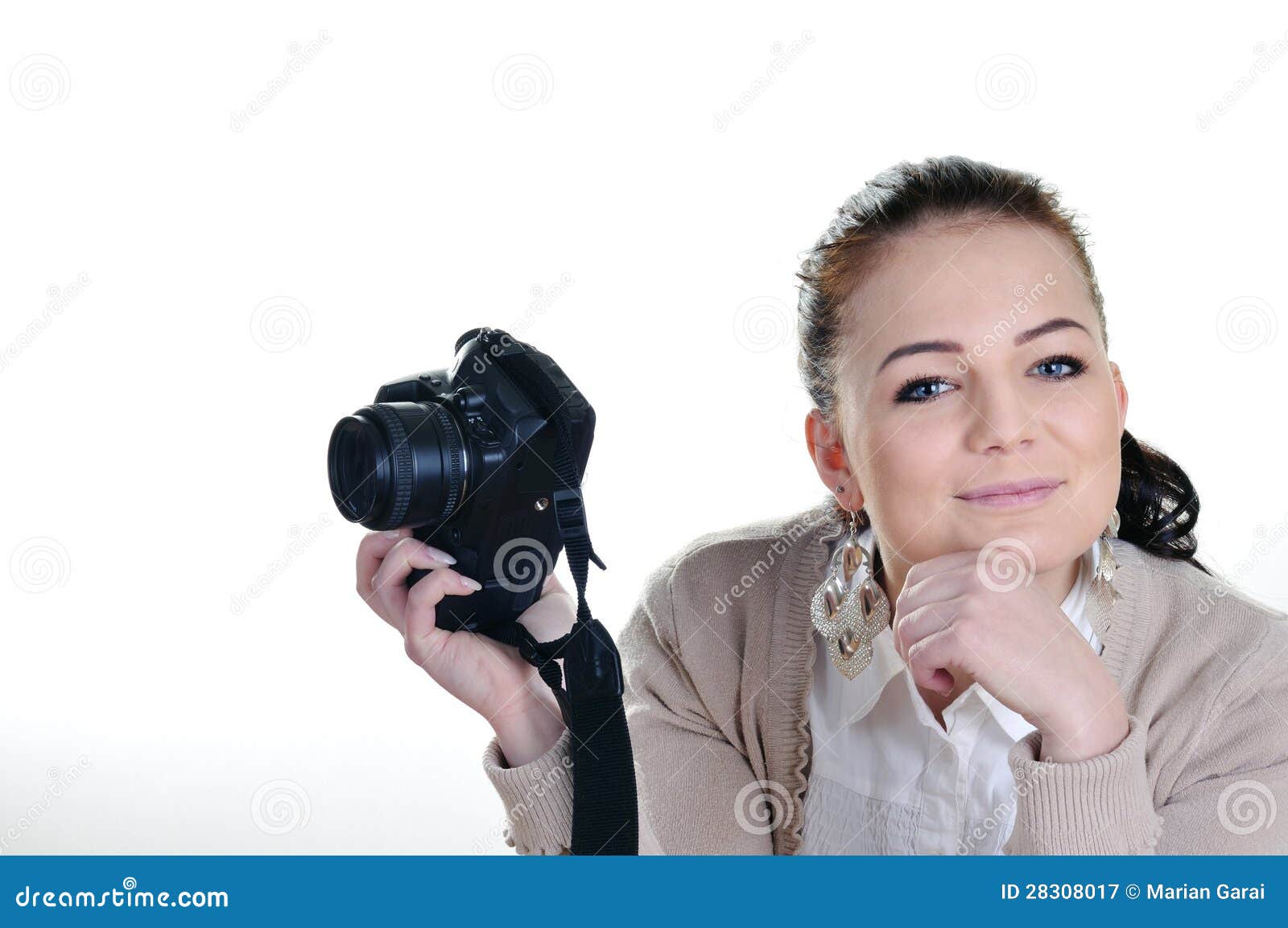 Smiling girl with a camera stock image. Image of teach - 28308017