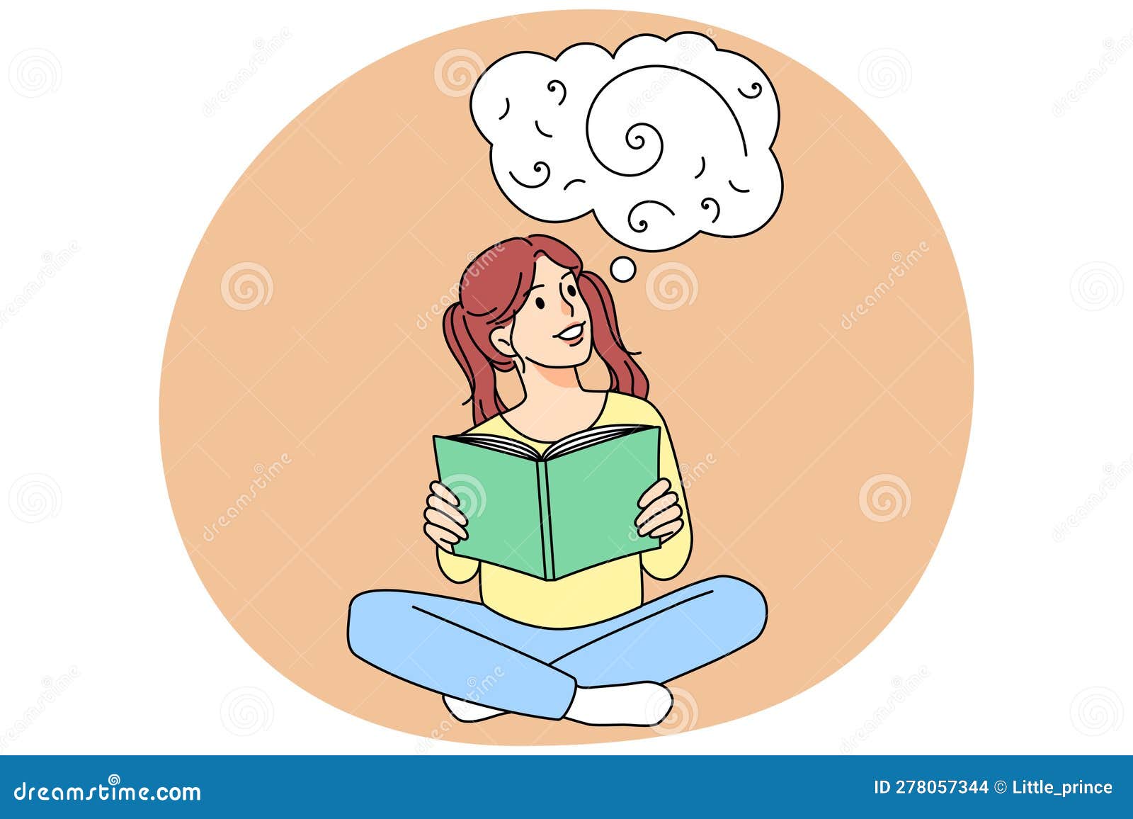 Smiling Girl Child Read Book Imagining Stock Vector - Illustration of ... Smiling Girl Child Read Book Imagining Stock Vector - Illustration of ...