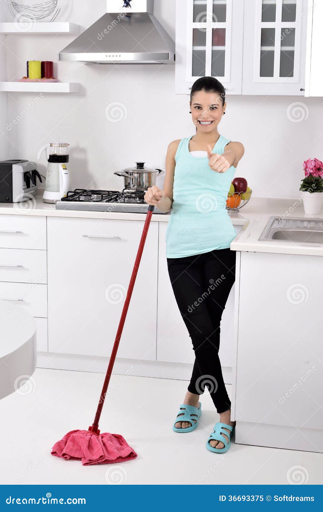 Smiling Girl Cleaning the House Stock Image - Image of grime, female ...