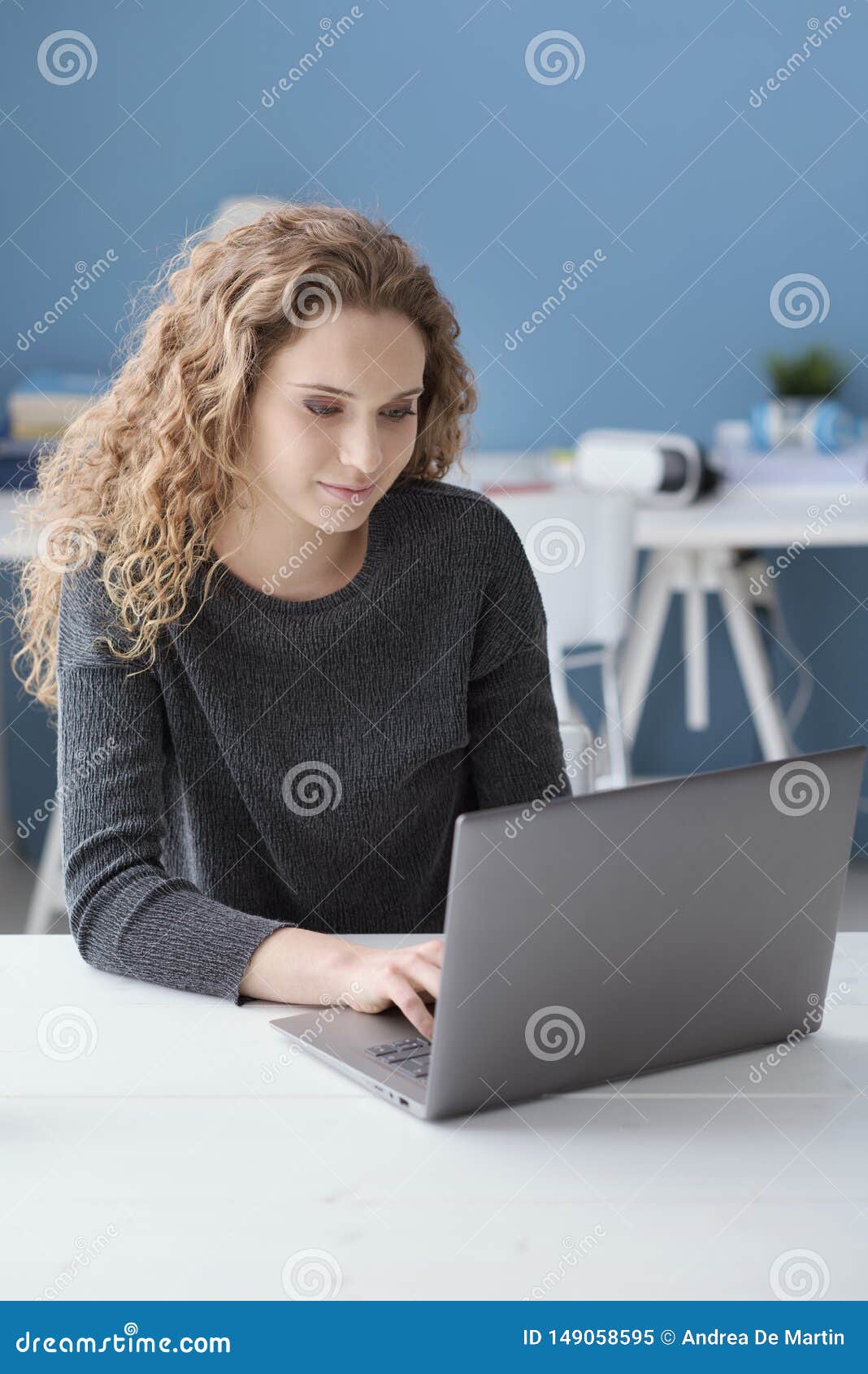 Smiling Girl Connecting with Her Laptop Stock Image - Image of adult ... Smiling Girl Connecting with Her Laptop Stock Image - Image of adult ...