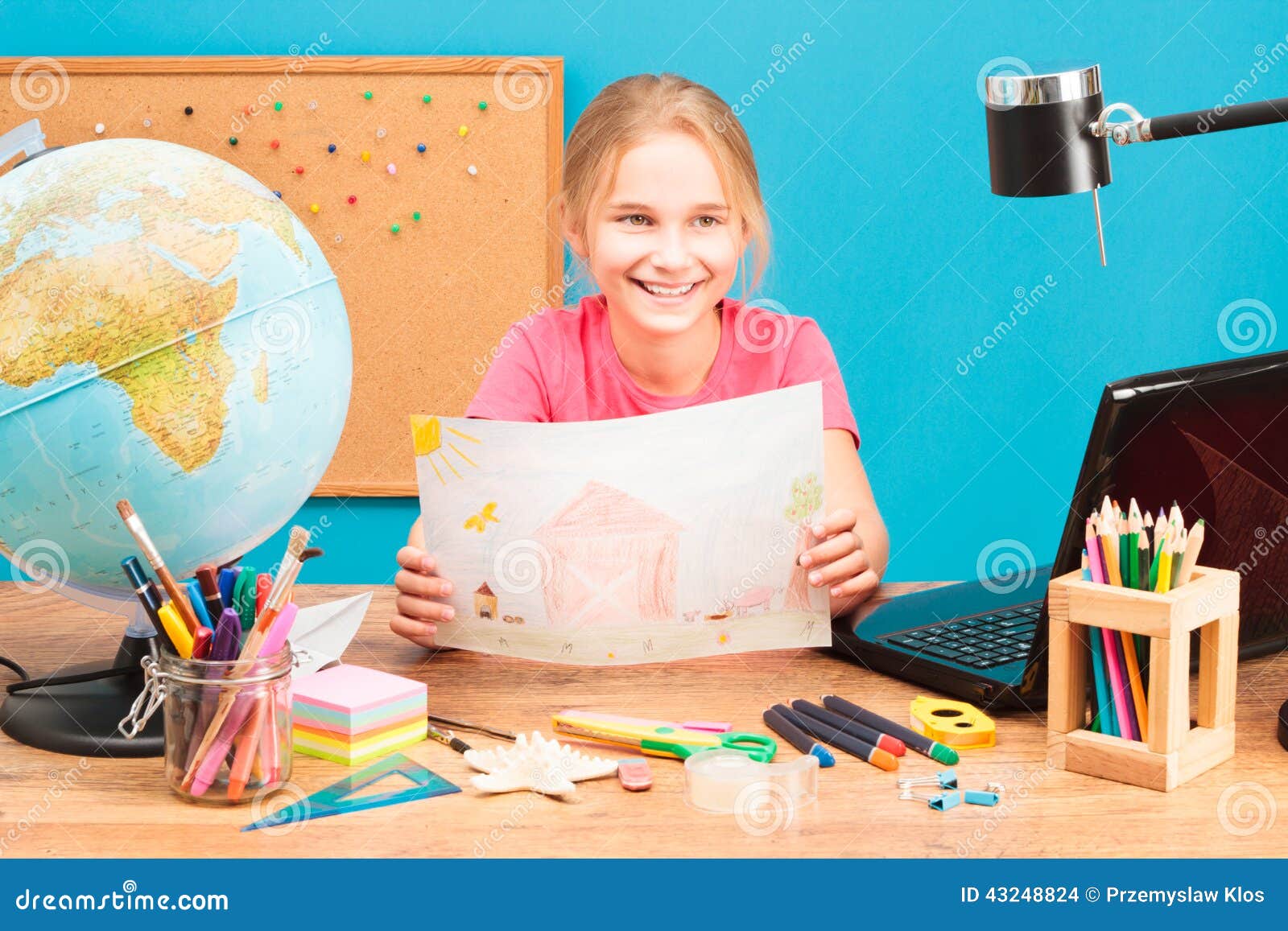 Smiling Girl Doing Her Homework Stock Photo - Image of front, cute ...