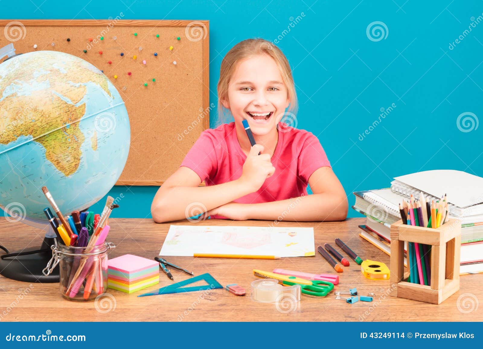 Smiling Girl Doing Her Homework Stock Photo - Image of resolve ...