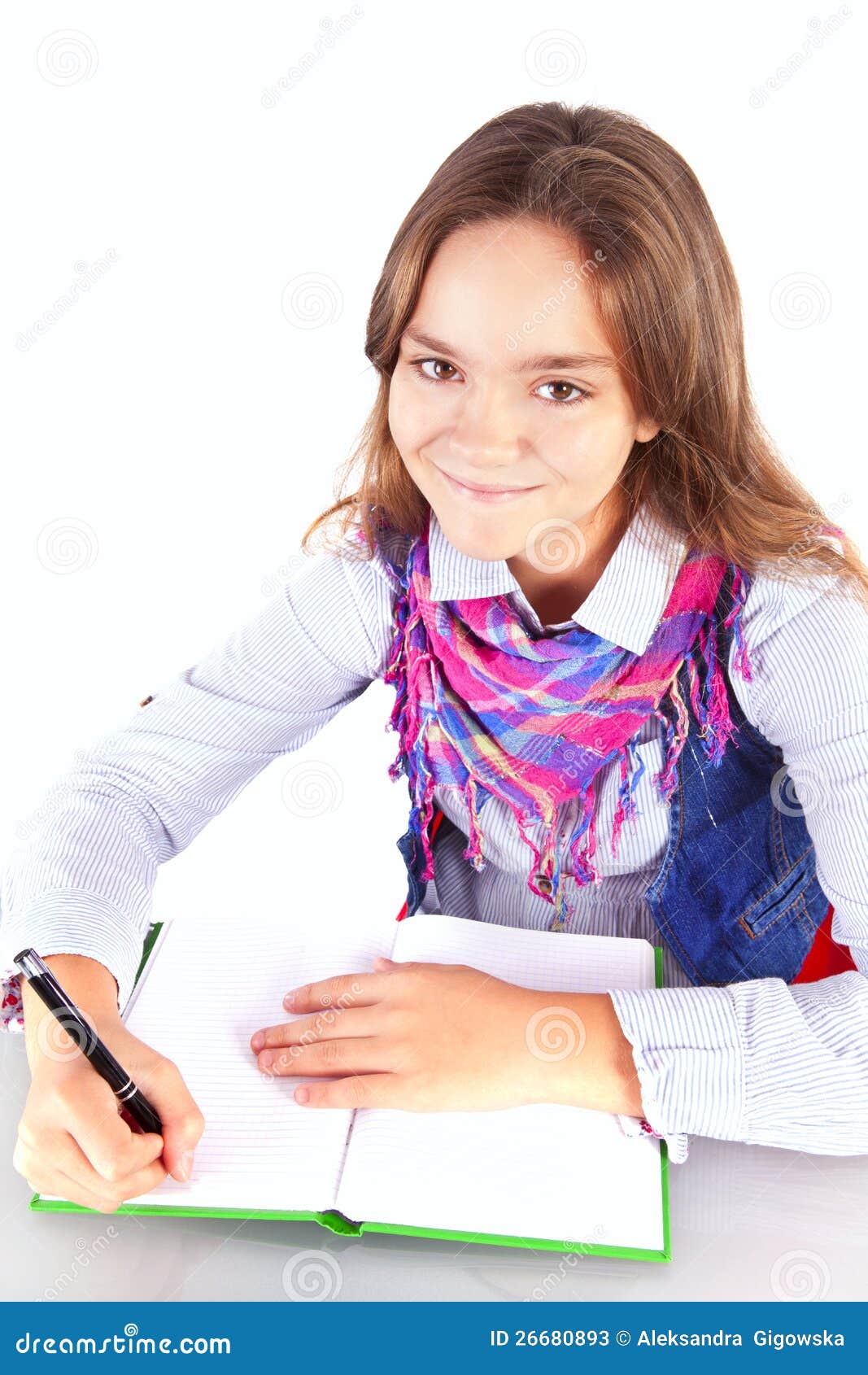 Smiling Girl Doing Homework Over White Stock Image - Image of classroom ...