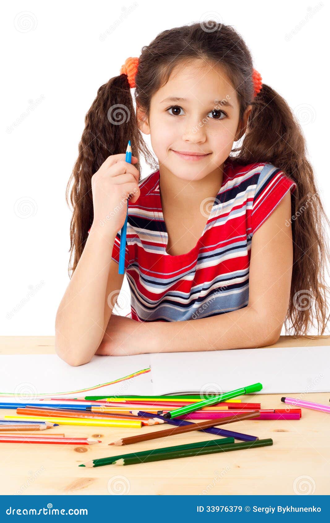 Smiling Girl Draw the Rainbow Stock Image - Image of cheerful, portrait ...