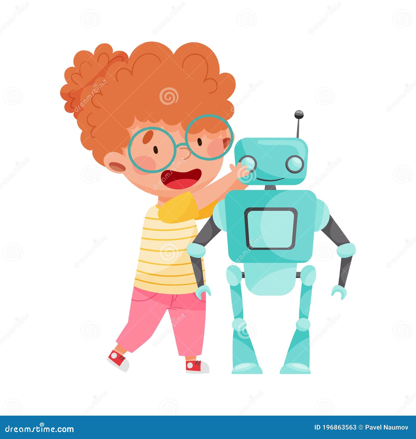Smiling Girl Engineering and Configurating Robot Vector Illustration ...