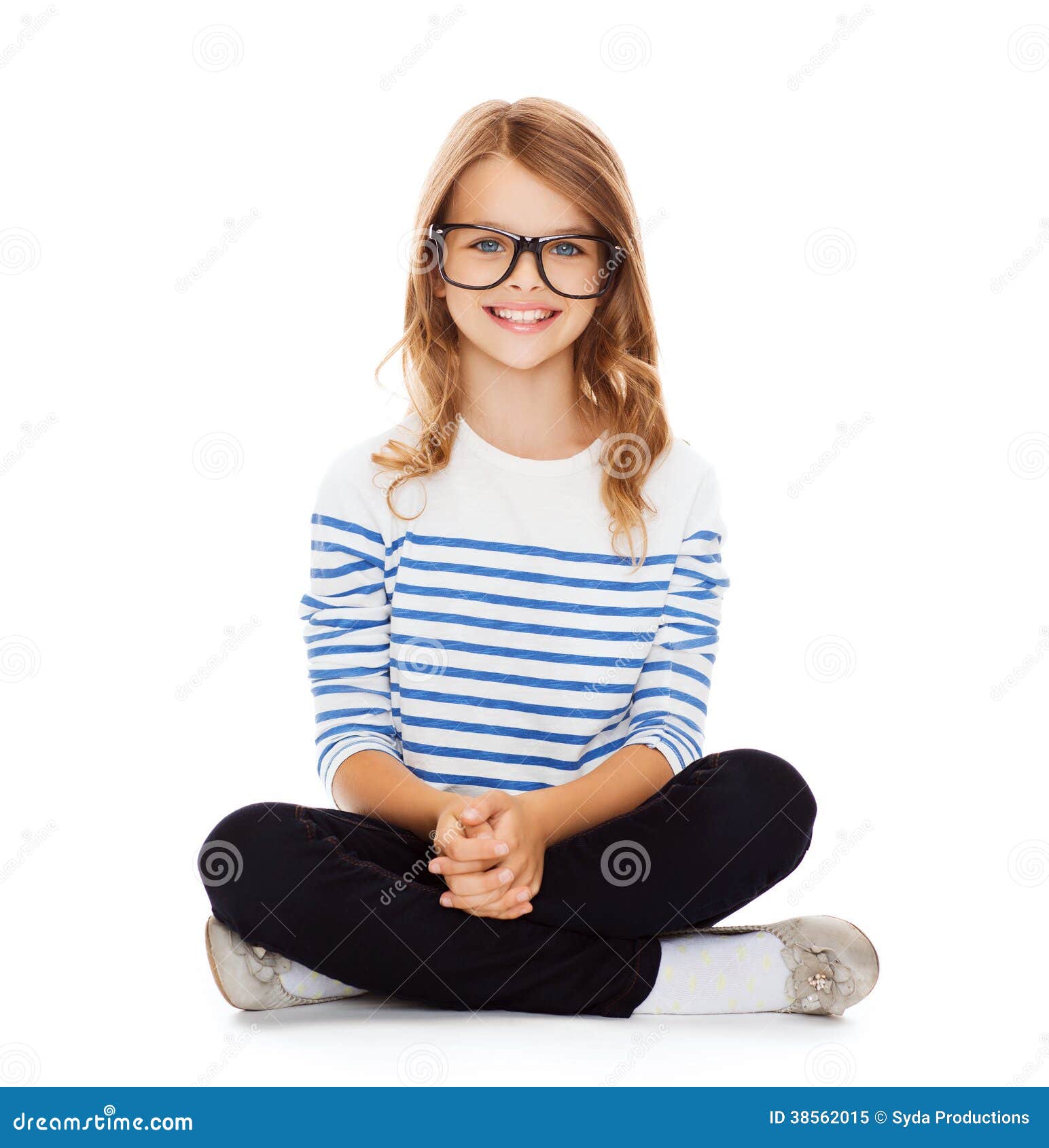 Smiling Girl In Eyeglasses Sitting On Floor Stock Image Image Of