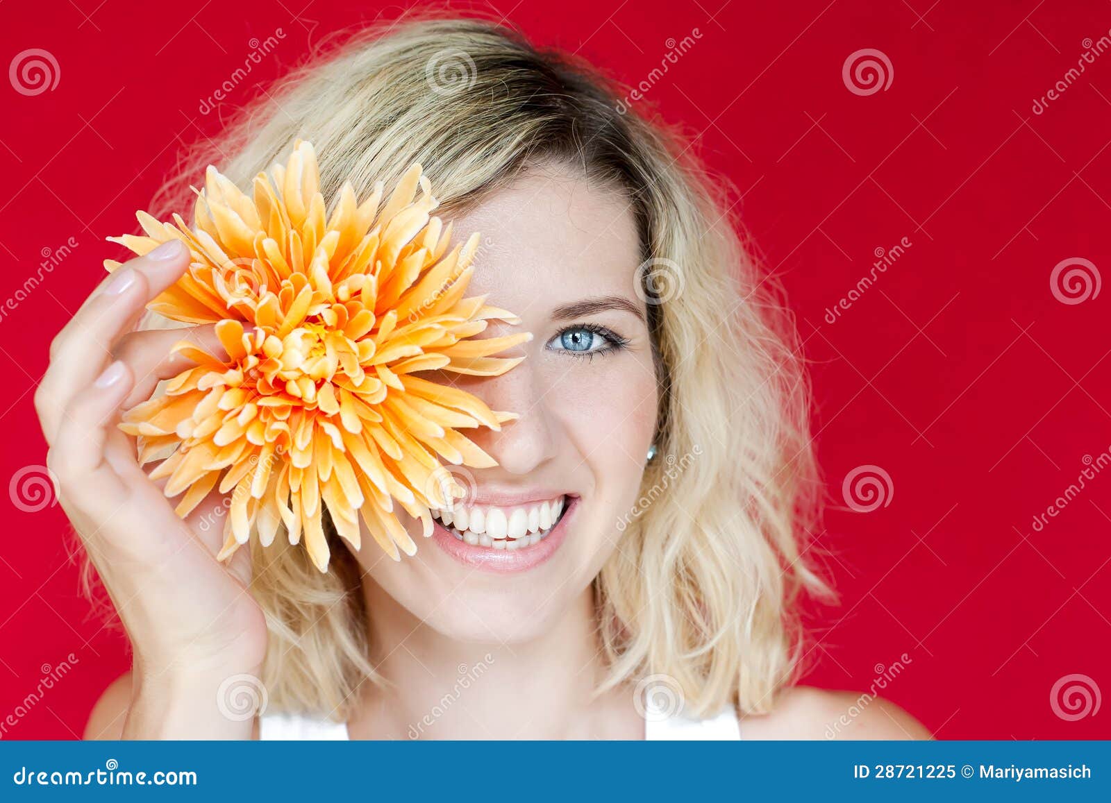 Smiling girl with flower stock image. Image of white - 28721225