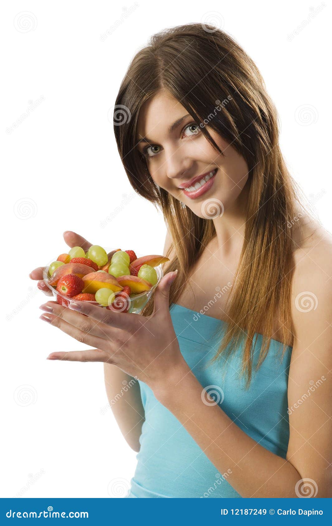 Smiling girl with fruit stock image. Image of healthy - 12187249