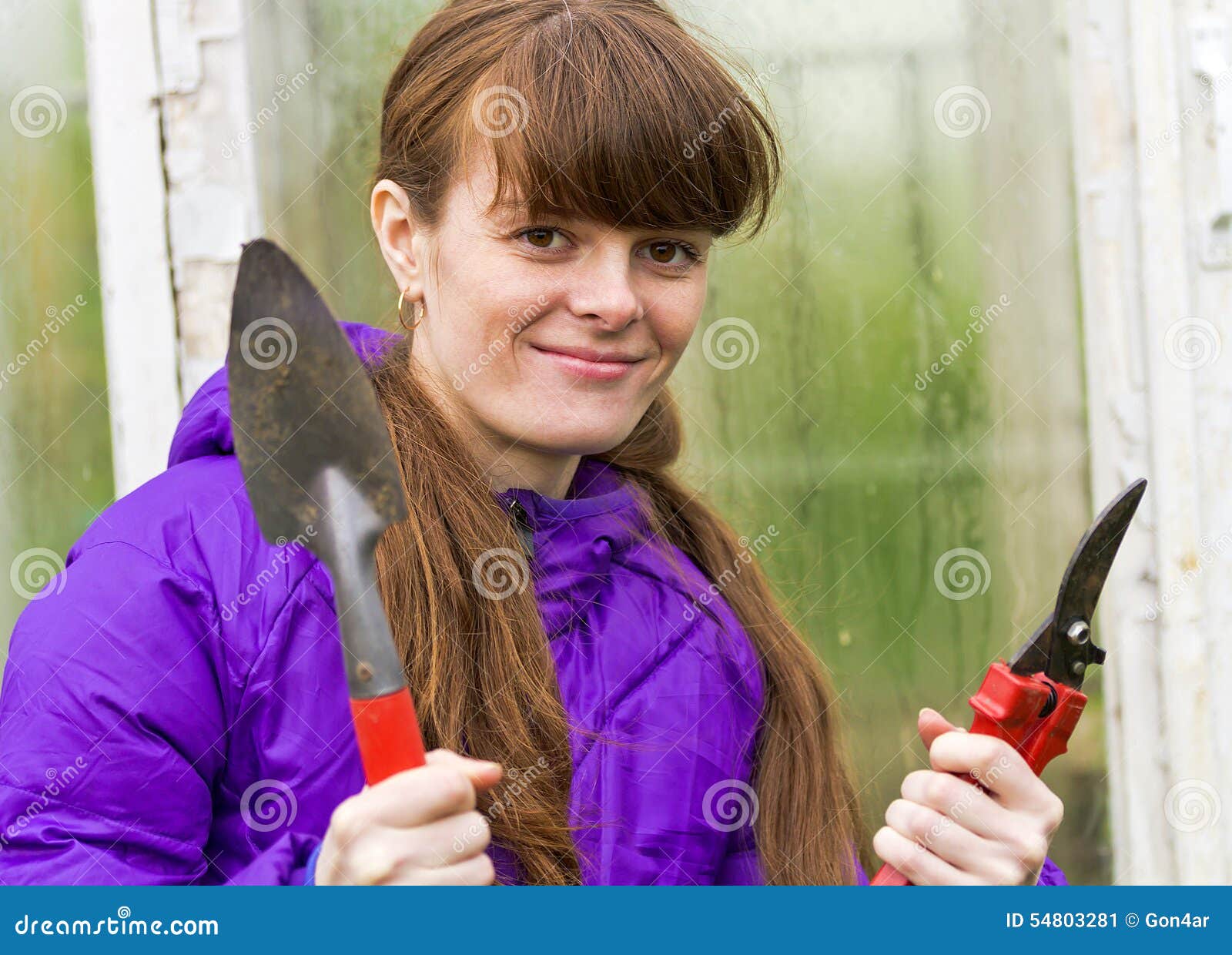Smiling Girl with Garden Tools in Hand Stock Image - Image of hand ...