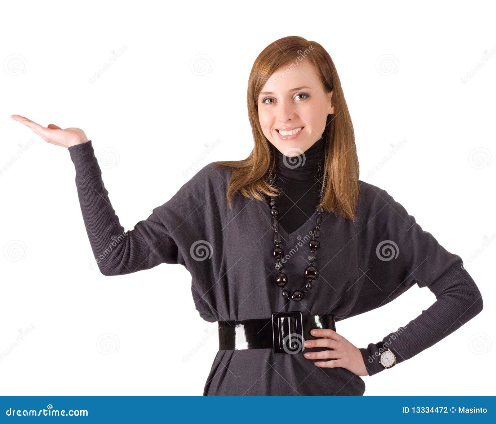 Smiling girl with hand 01 stock photo. Image of pretty - 13334472