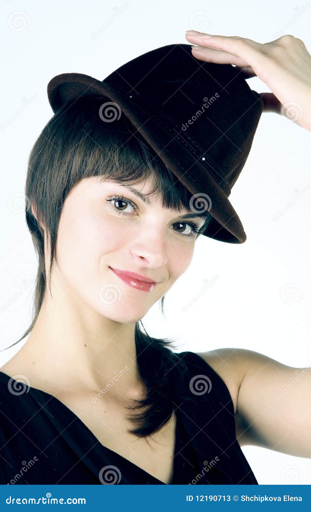 Smiling girl with hat. stock image. Image of glamour - 12190713