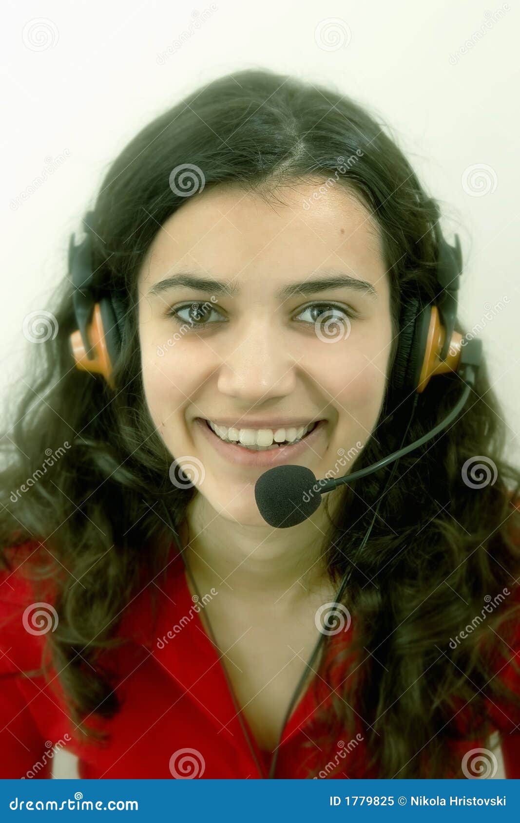 Smiling girl with headset stock image. Image of phone - 1779825