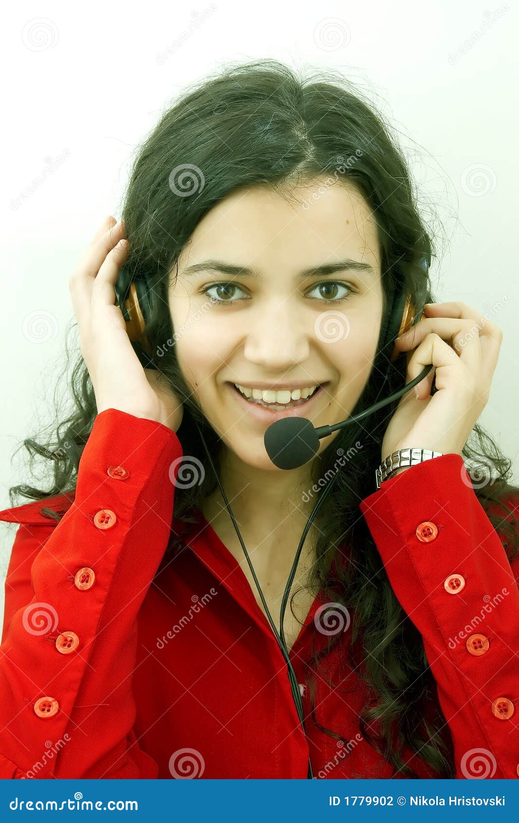 Smiling girl with headset stock photo. Image of friendly - 1779902