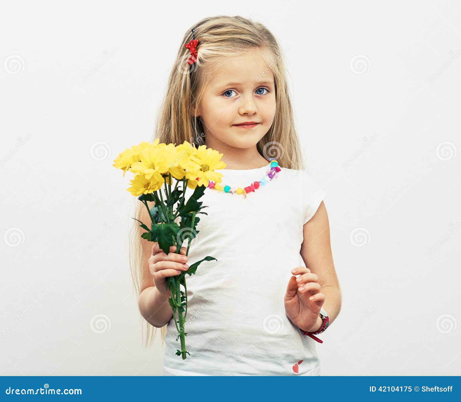 Smiling Girl Hold Yellow Flowers Stock Image Image Of Cute Clothes