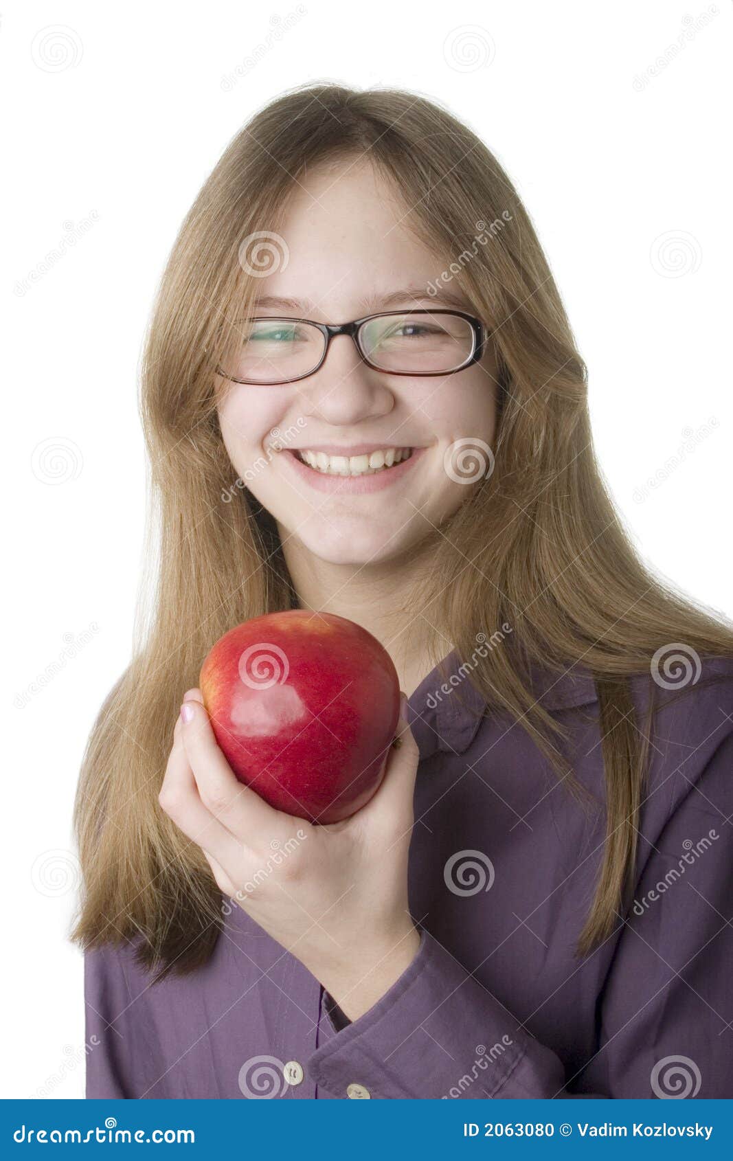 Smiling Girl Holding an Apple Stock Photo - Image of healthy, teenage ...