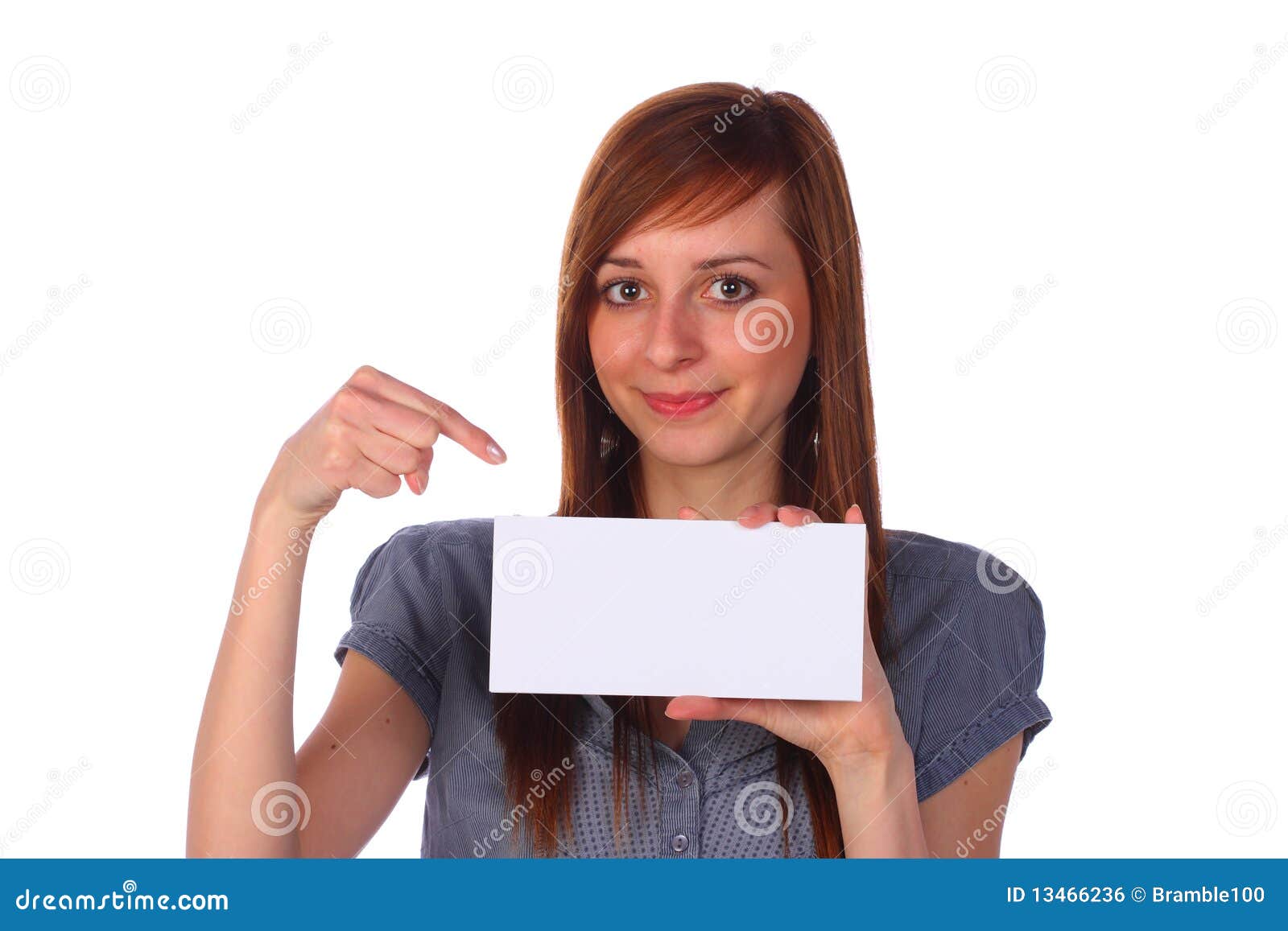 Smiling Girl Holding a Blank Note-card, Isolated Stock Photo - Image of ...