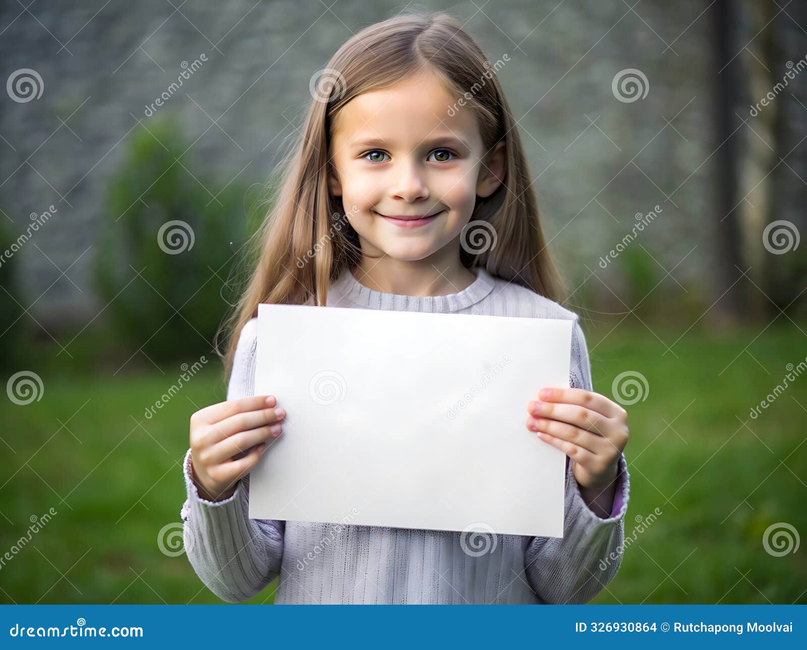 Smiling Girl Holding Blank White Paper Stock Illustration ...