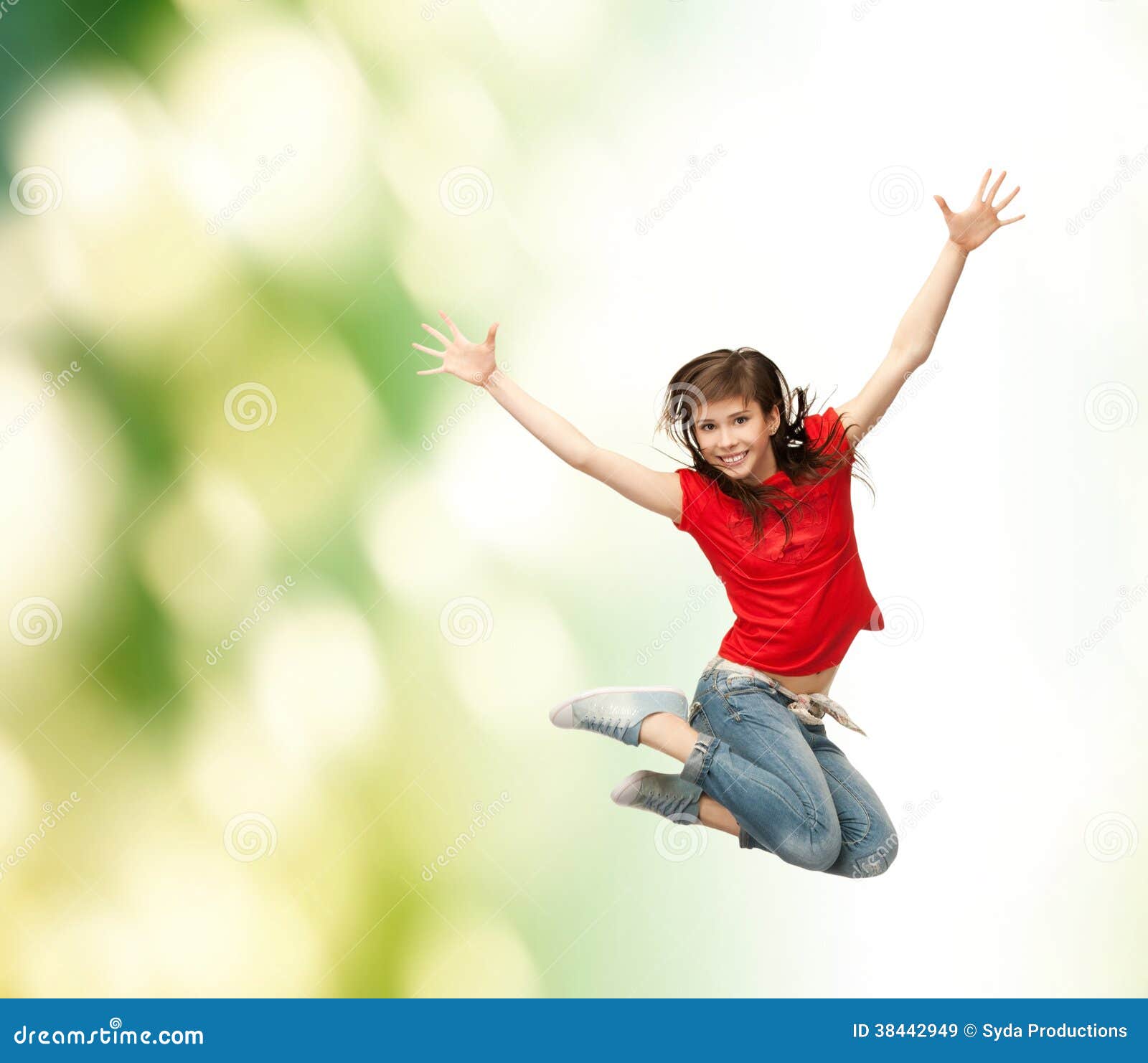 Smiling girl jumping stock image. Image of hands, arms - 38442949