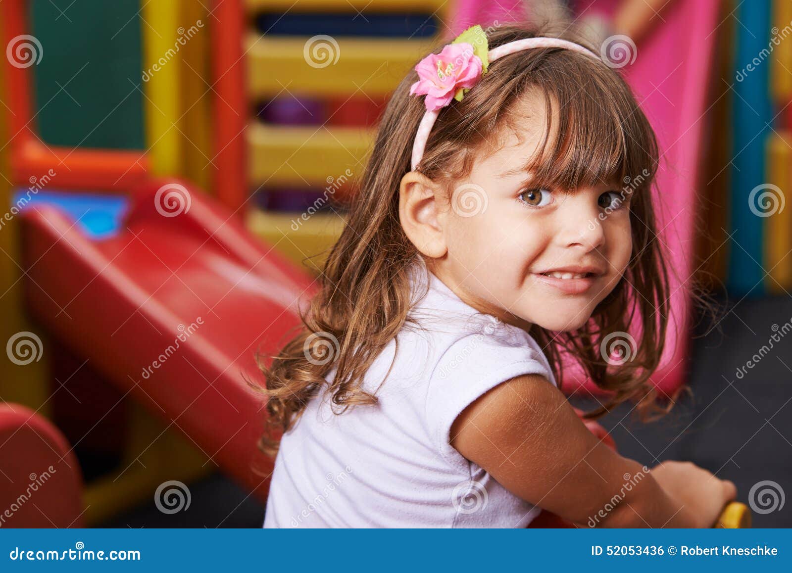 Smiling Girl in Kindergarten Stock Photo - Image of preschool ...