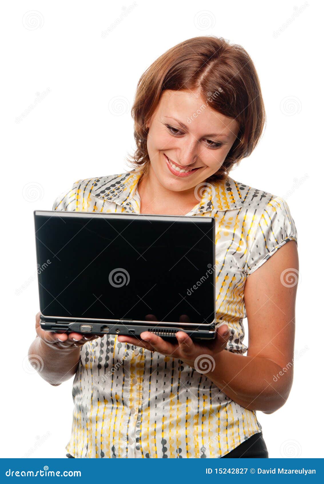 Smiling girl with laptop stock image. Image of isolated - 15242827