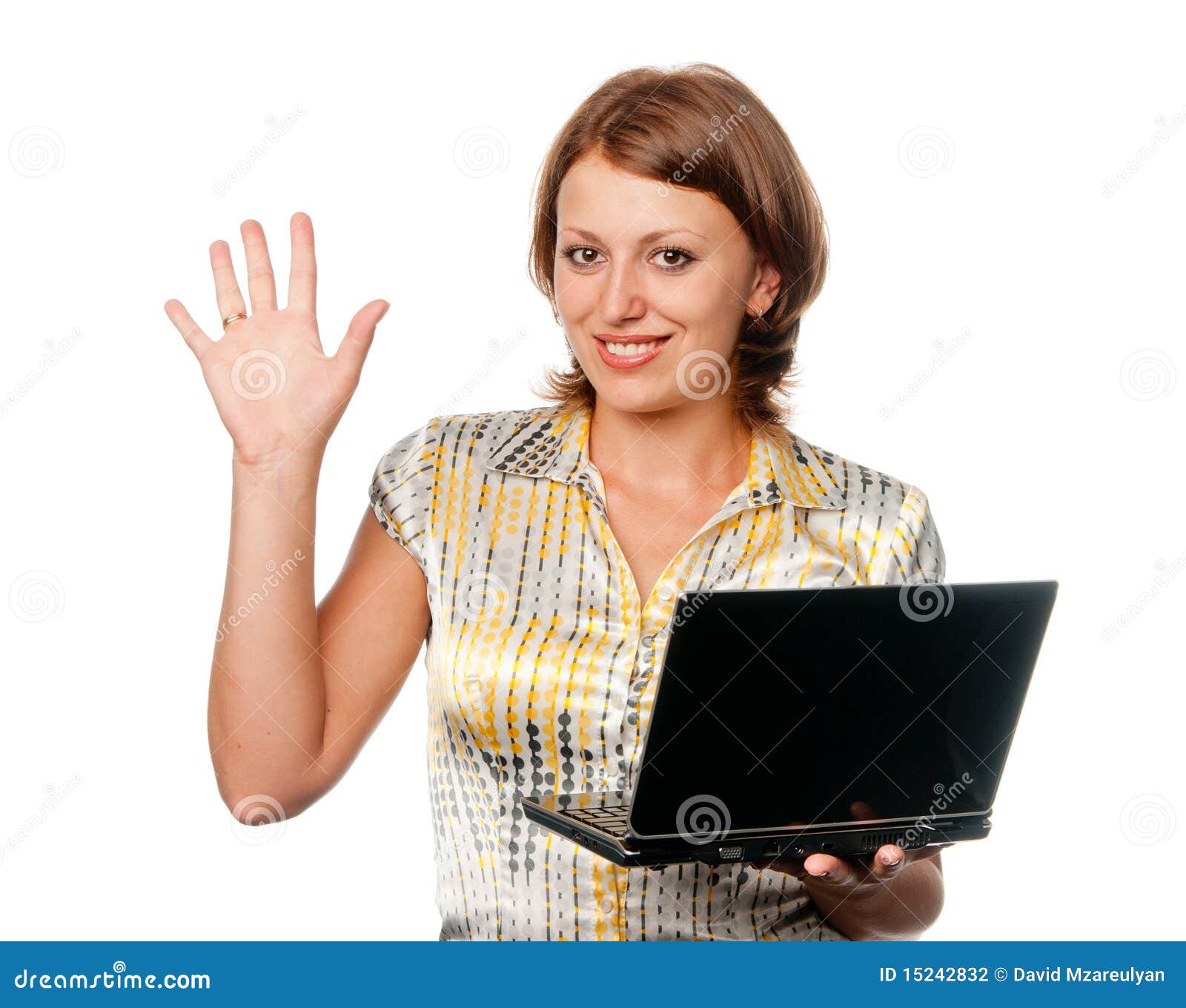Smiling girl with laptop stock photo. Image of gladness - 15242832