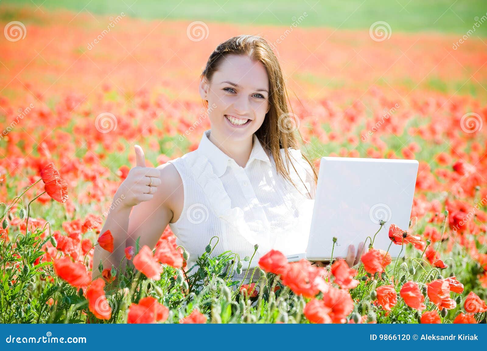Smiling girl with laptop stock photo. Image of caucasian - 9866120