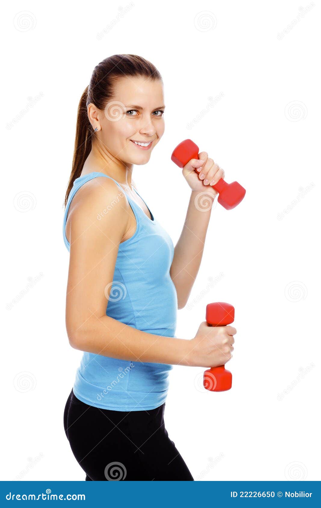 Smiling Girl Lifting Barbells Stock Photo - Image of attractive ...