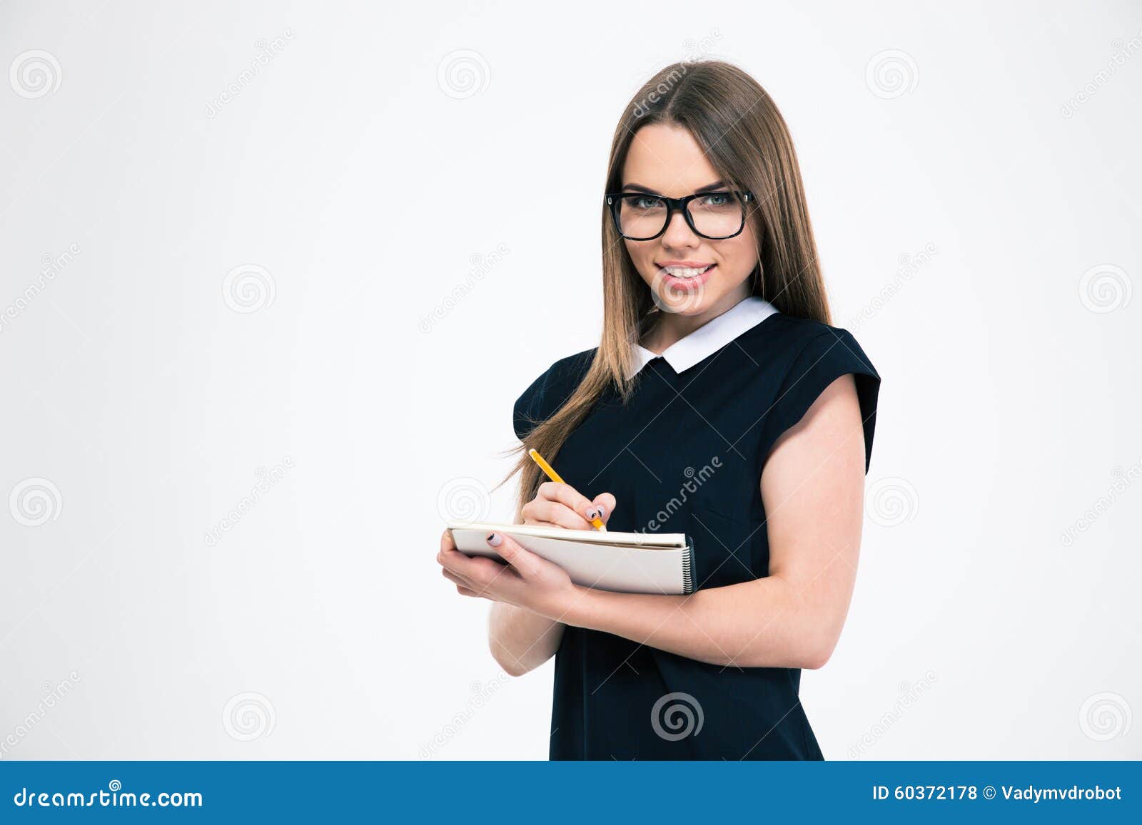 Smiling Girl Making Notes in Notepad Stock Photo - Image of adult ...