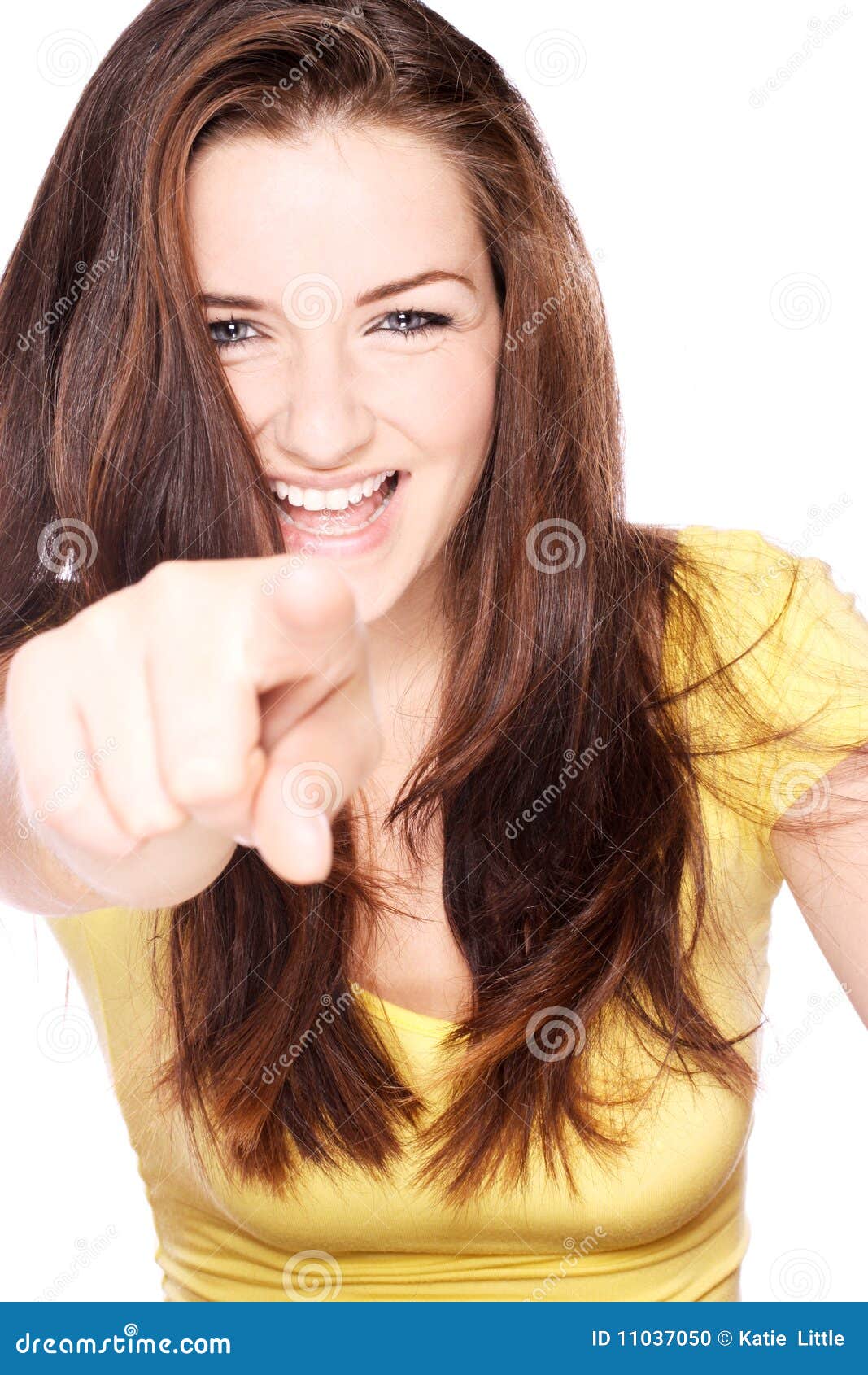Smiling girl pointing stock photo. Image of feminine - 11037050