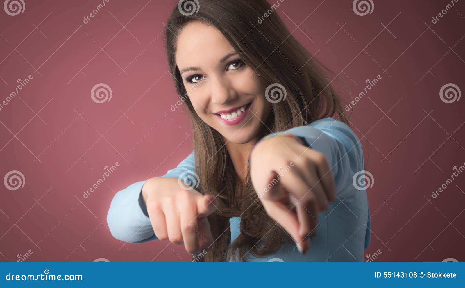 Smiling Girl Pointing at Camera Stock Photo - Image of adolescent, hair ...