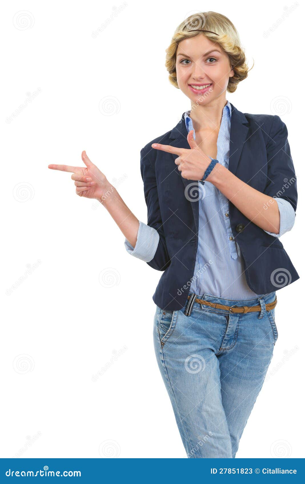 Smiling Girl Pointing on Copy Space Stock Image - Image of modern ...